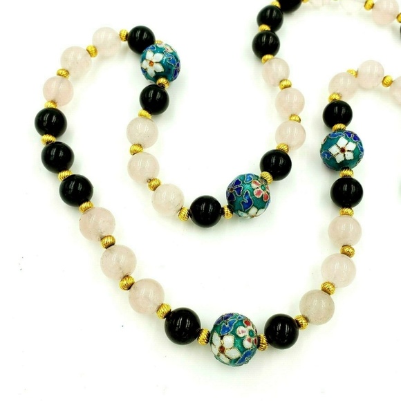 Hobe | Jewelry | Hob Necklace Blue Cloisonne Pink Quartz 28 | Poshmark